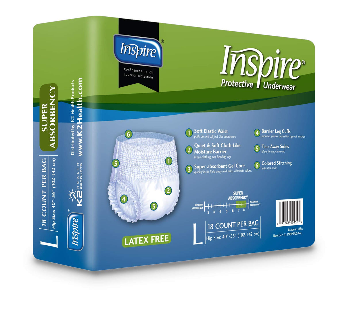 Inspire Adult Diaper Incontinence Underwear (large) Pack of 72 - K2 ...