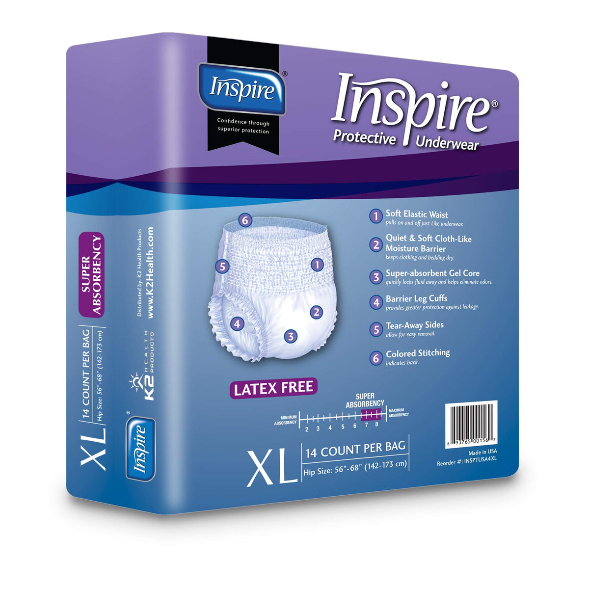 Inspire Adult Diaper incontinence underwear Extra Large (pack of 56 ...