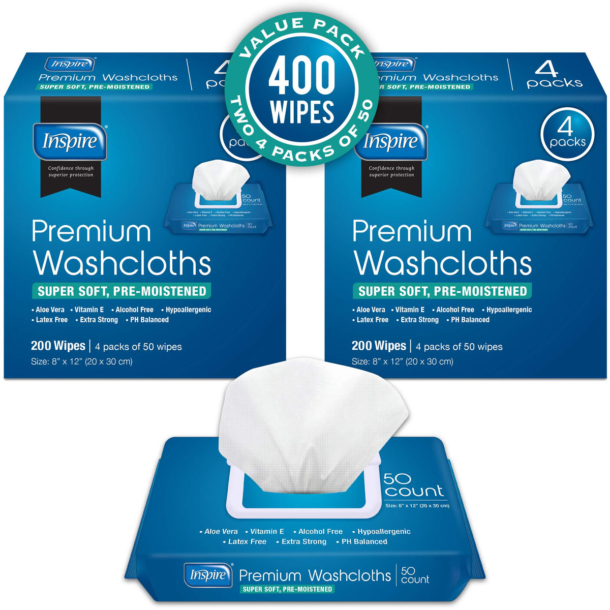 Inspire Adult Wash Cloths 400 Count - K2 Health Products